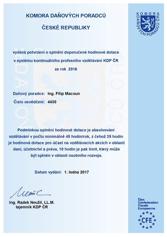 Ing. Filip Macoun - Komora daňových poradců ČR